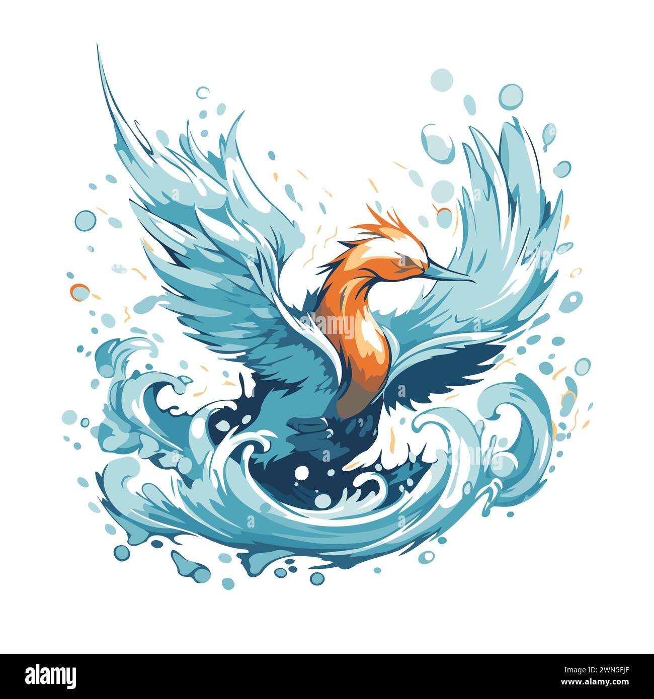 Flying swan in the water. Vector illustration isolated on white ...