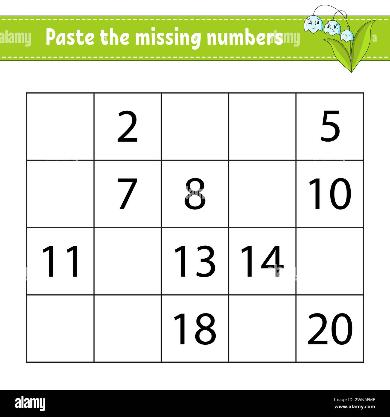 Paste the missing numbers 1-20. Game for children. Handwriting practice. Learning numbers for ...