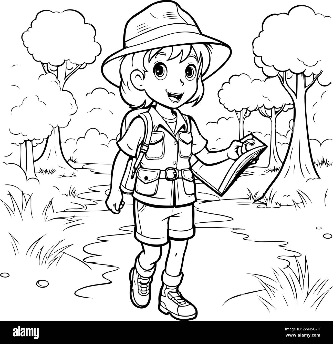 Vector illustration girl scout cartoon Black and White Stock Photos ...