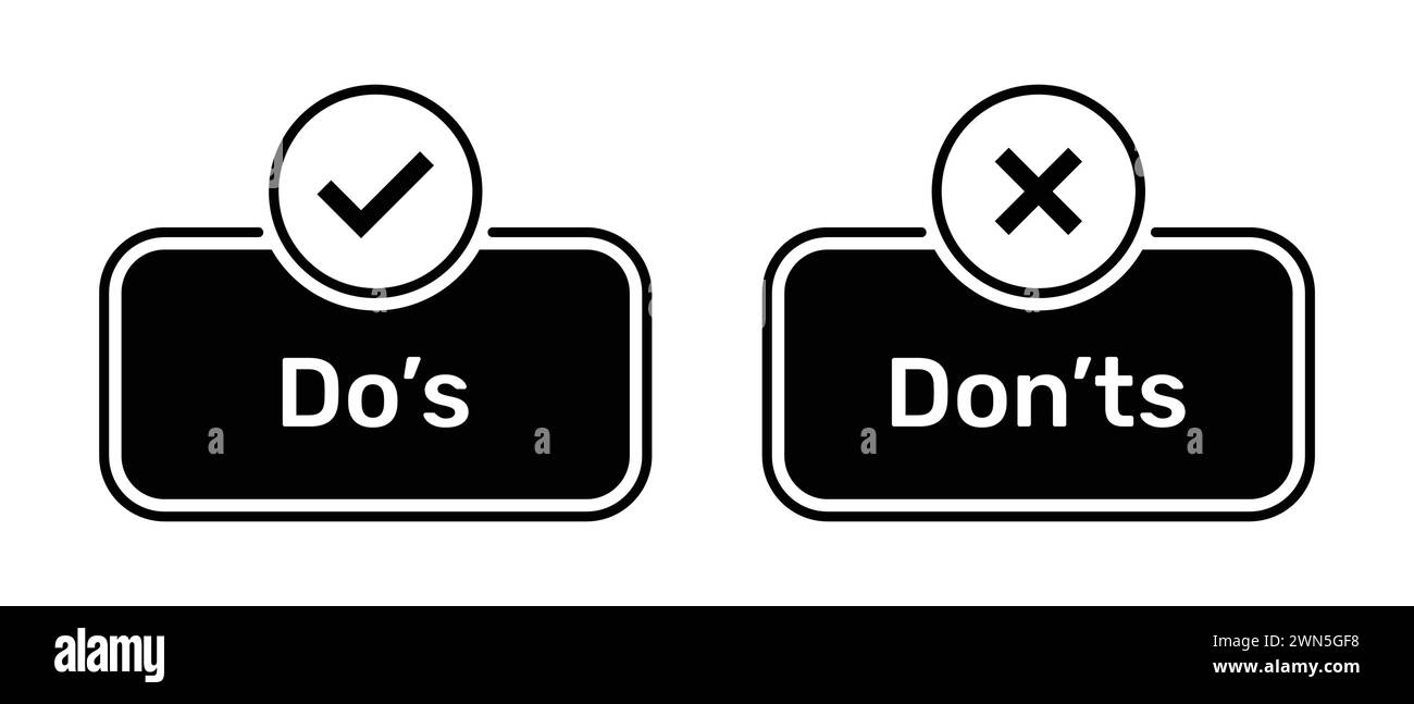 Do's and Don'ts buttons with right and wrong symbols black color. Check ... Do's and Don'ts buttons with right and wrong symbols black color. Check ...