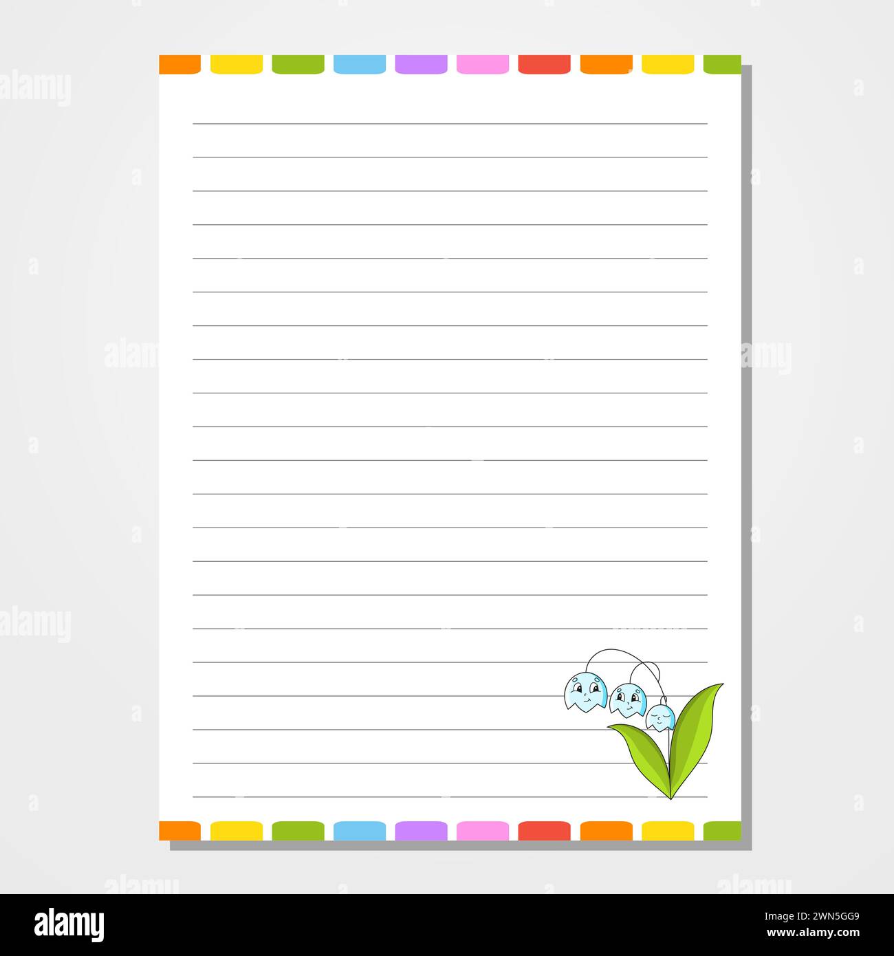 Sheet template for notebook, notepad, diary. Lined paper. Cute ...