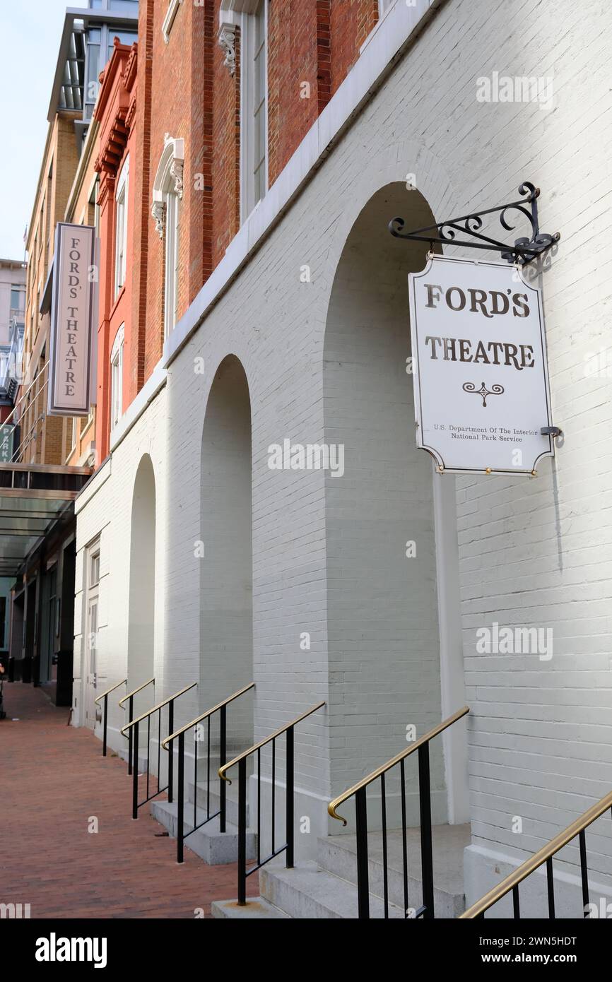 The exterior view and the main entrance of Ford's Theatre.Washington DC ...