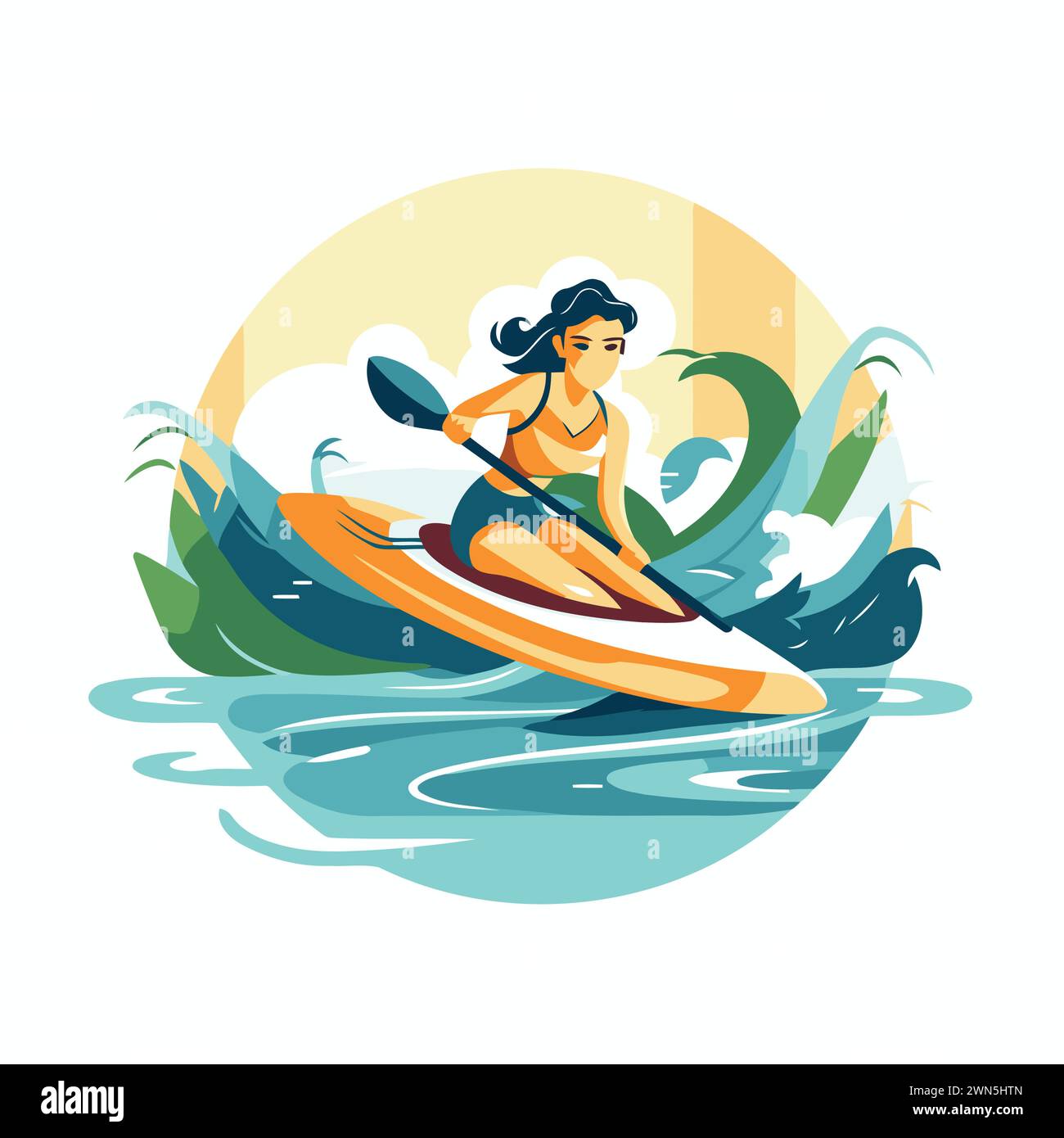 Woman paddling in the sea Stock Vector Images - Alamy