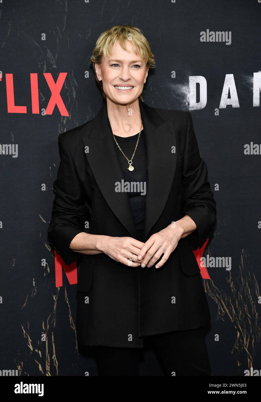 Actor Robin Wright poses at the Netflix "Damsel" photo call at the ...