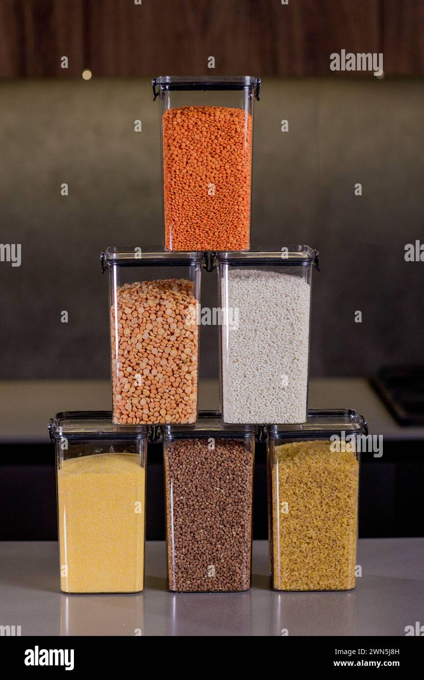 Storing groceries in polypropylene boxes according to the Konmari ...