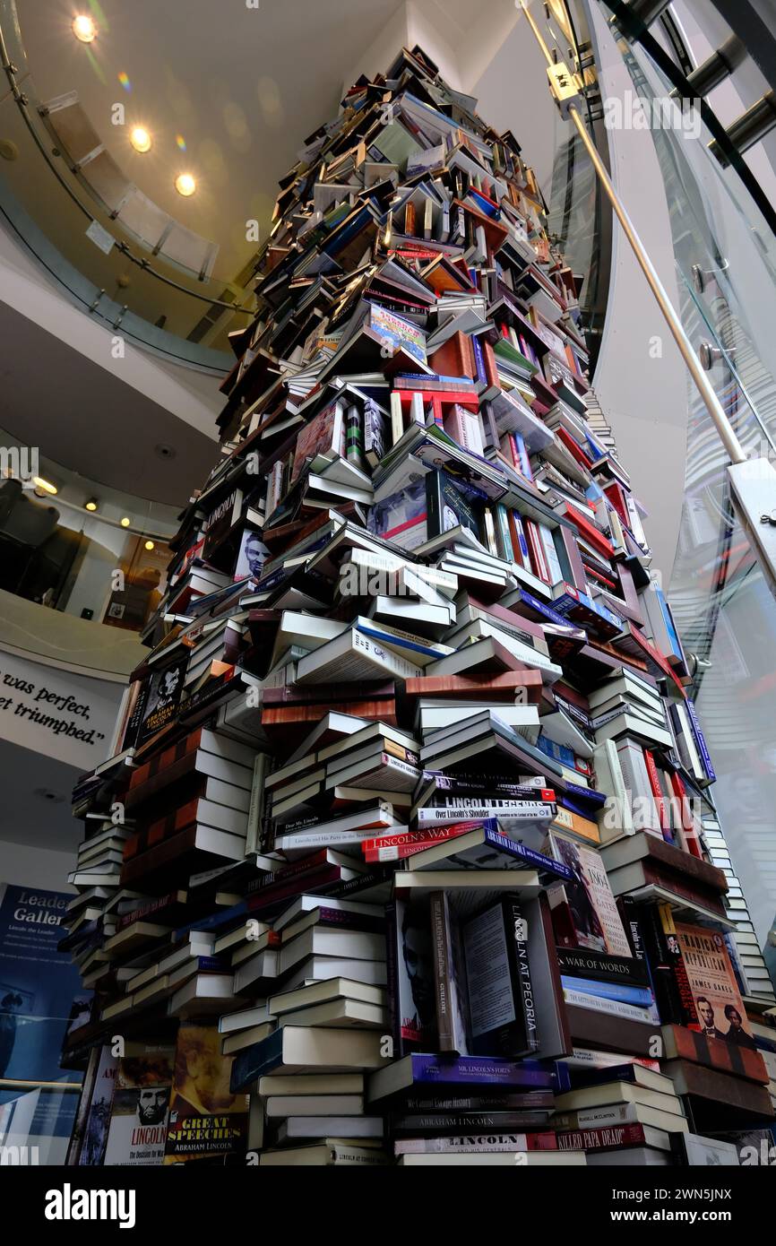 The 34-foot art installation book tower including over 15,000 books ...
