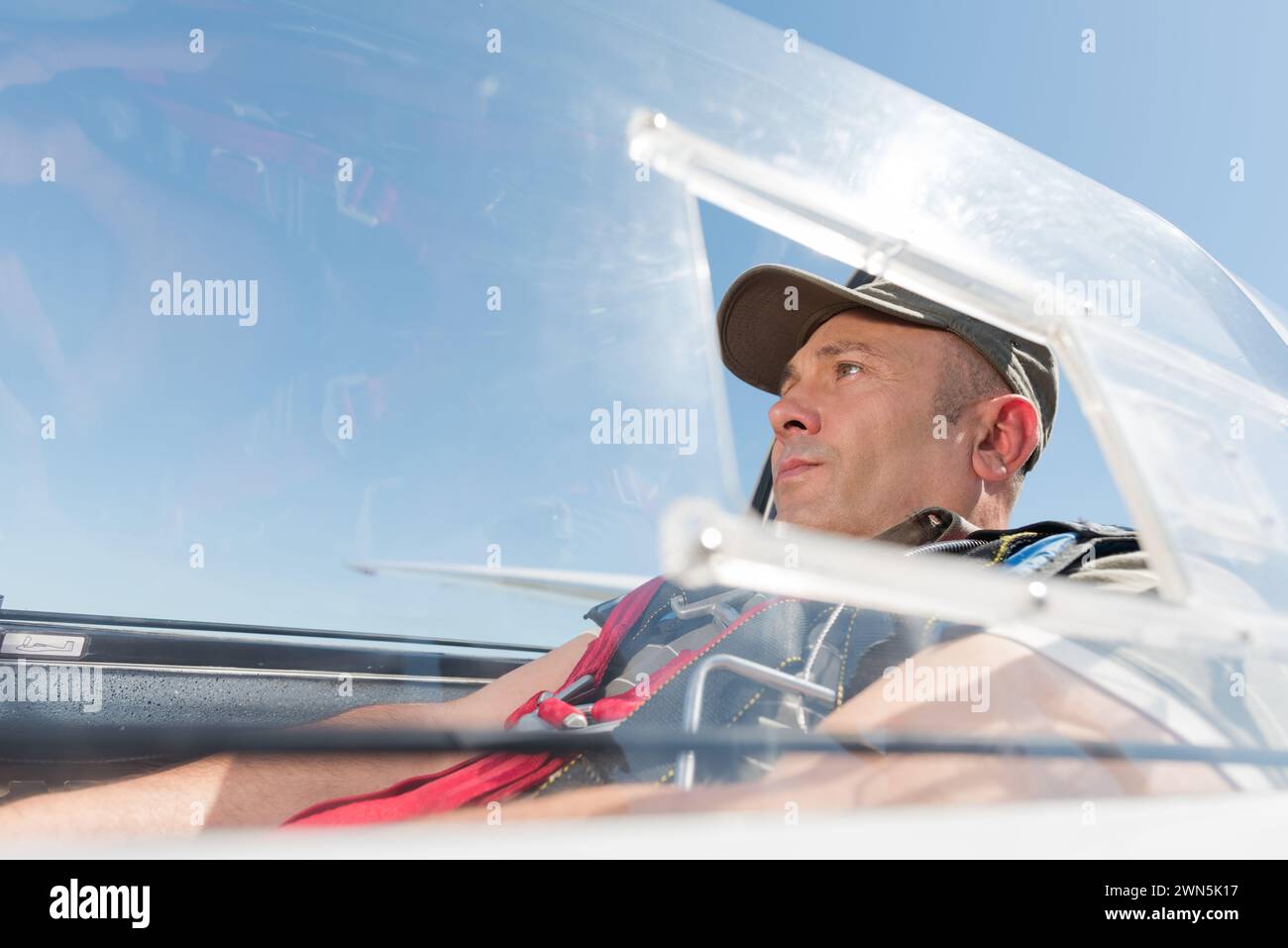 a man in glider cockpit Stock Photo - Alamy