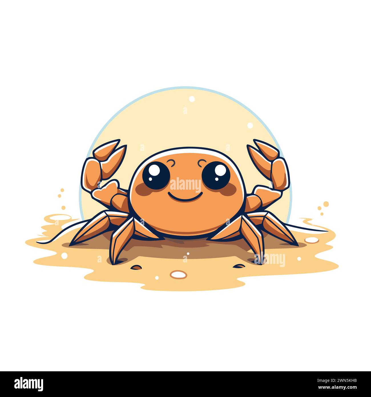 Cute cartoon crab on the sand. Vector illustration isolated on white ...