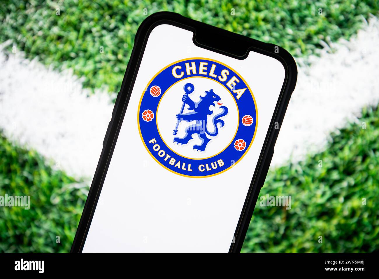 In this photo illustration, a Chelsea FC football club logo seen ...
