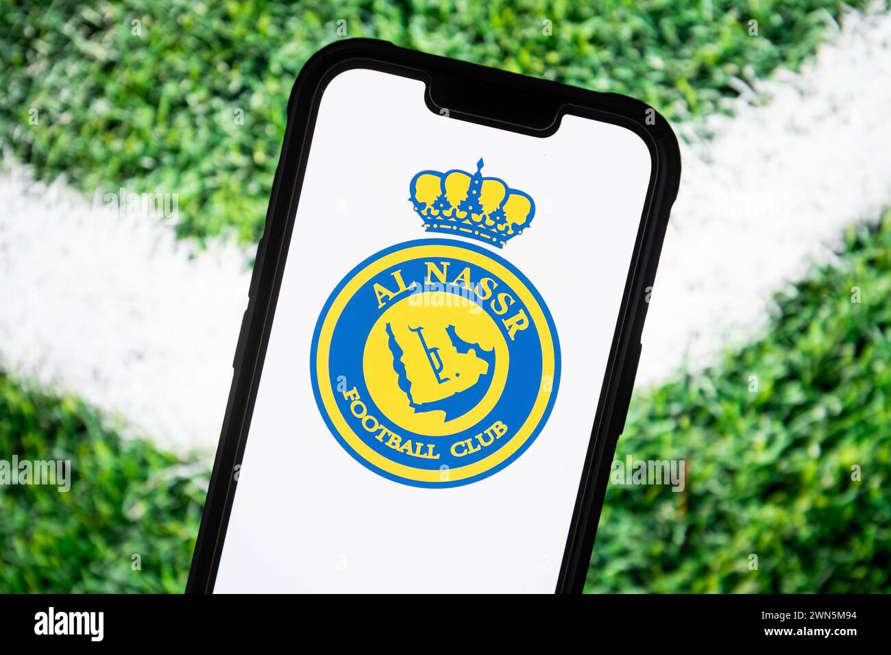 In this photo illustration, the Al Nassr FC football club logo seen ...