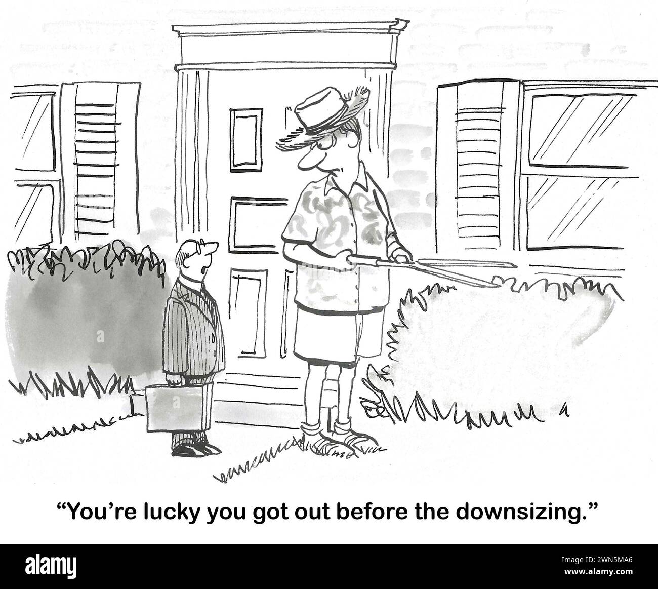 BW cartoon showing that the company downsizing actually reduced the ...