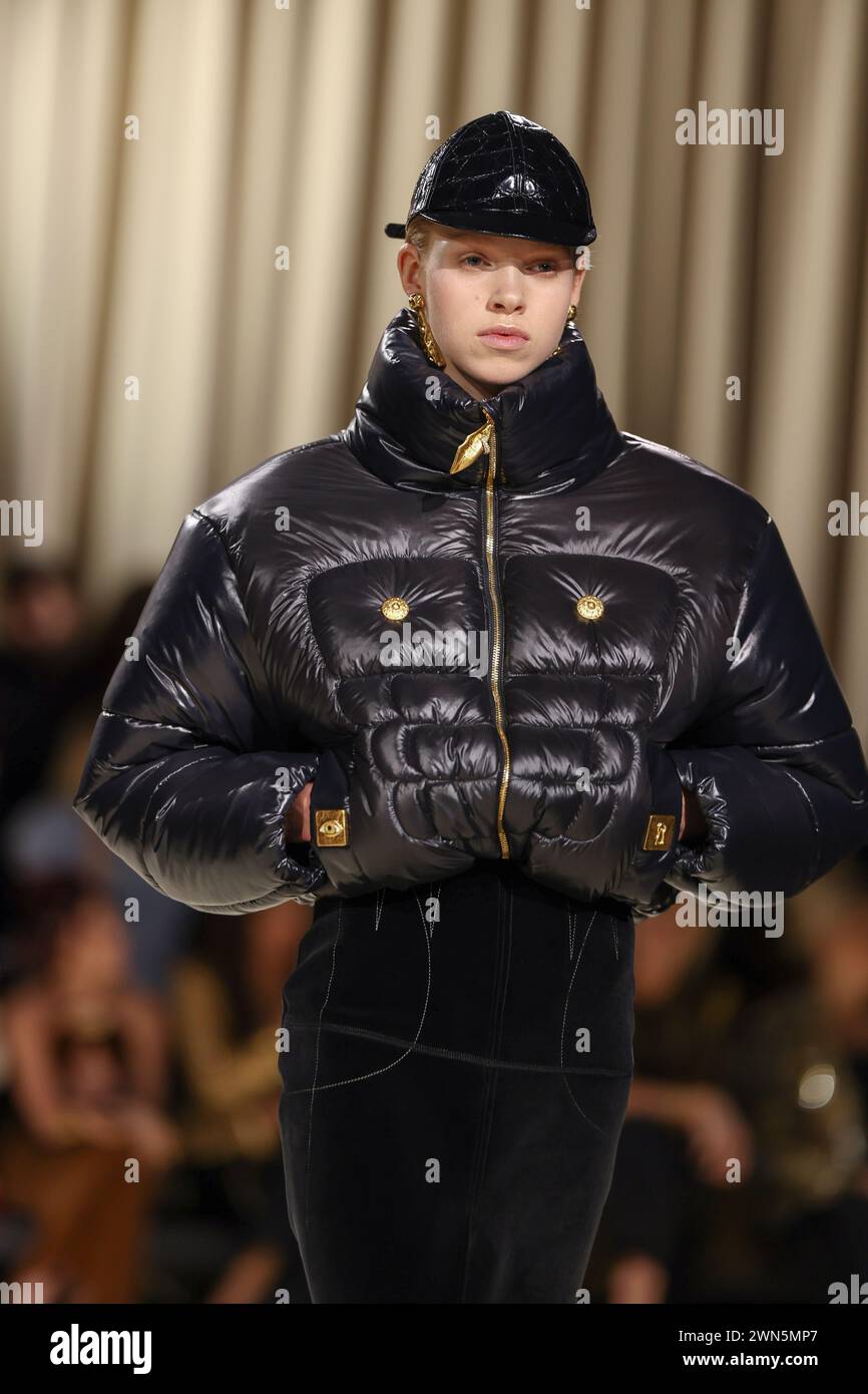 A model wears a creation for the Schiaparelli Fall/Winter 2024-2025 ...