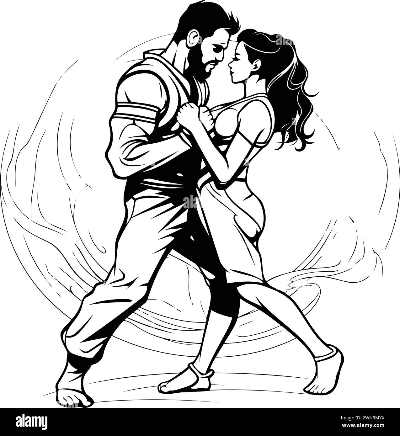 Man And Woman Dancing Tango Vector Illustration Ready For Vinyl