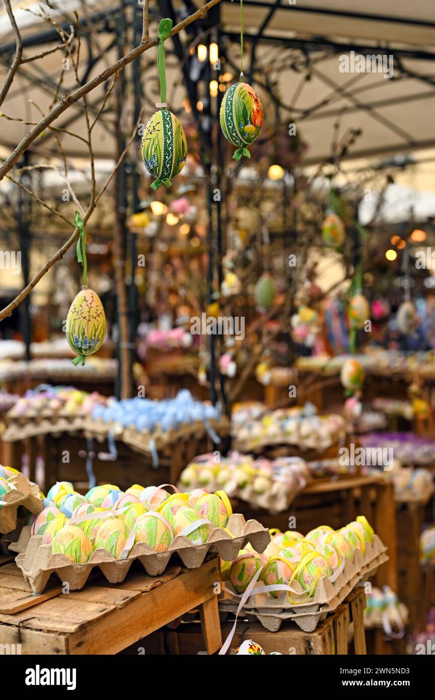 Colorful and painted easter eggs in traditional Easter market Vienna ...