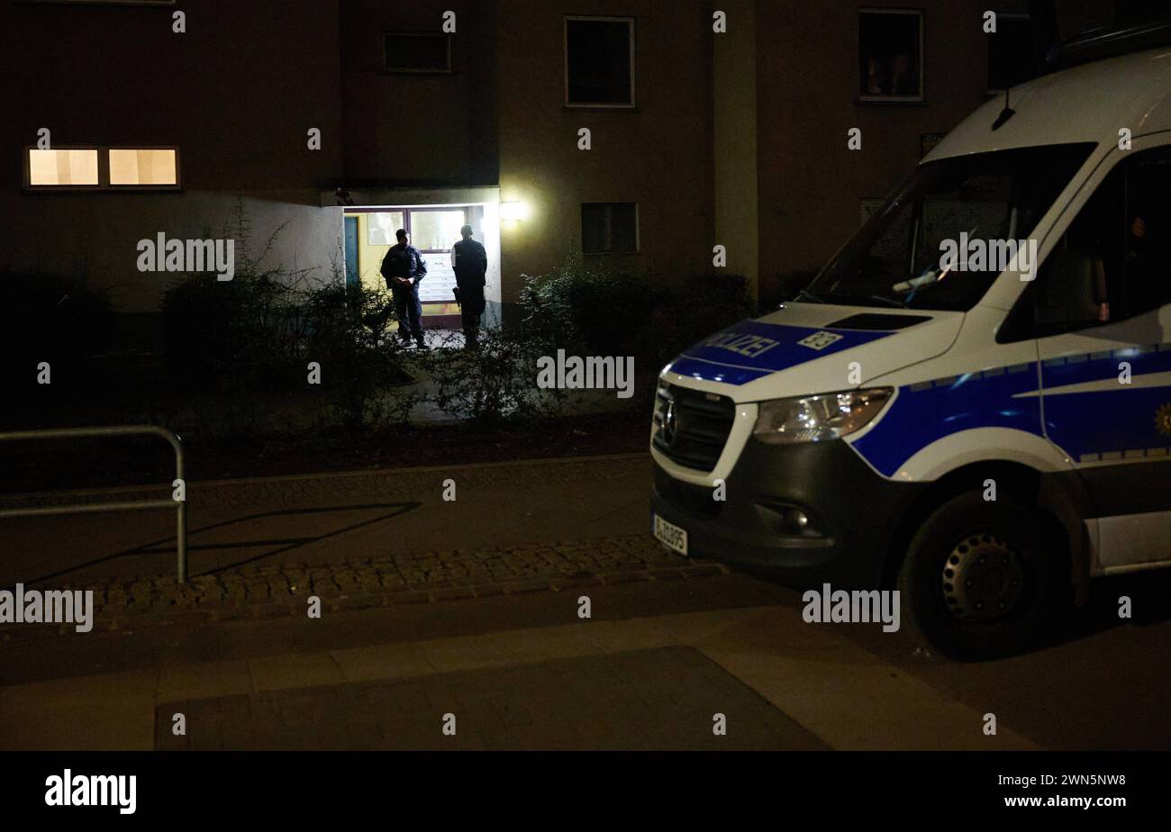 Berlin, Germany. 29th Feb, 2024. Police officers stand in front of the ...