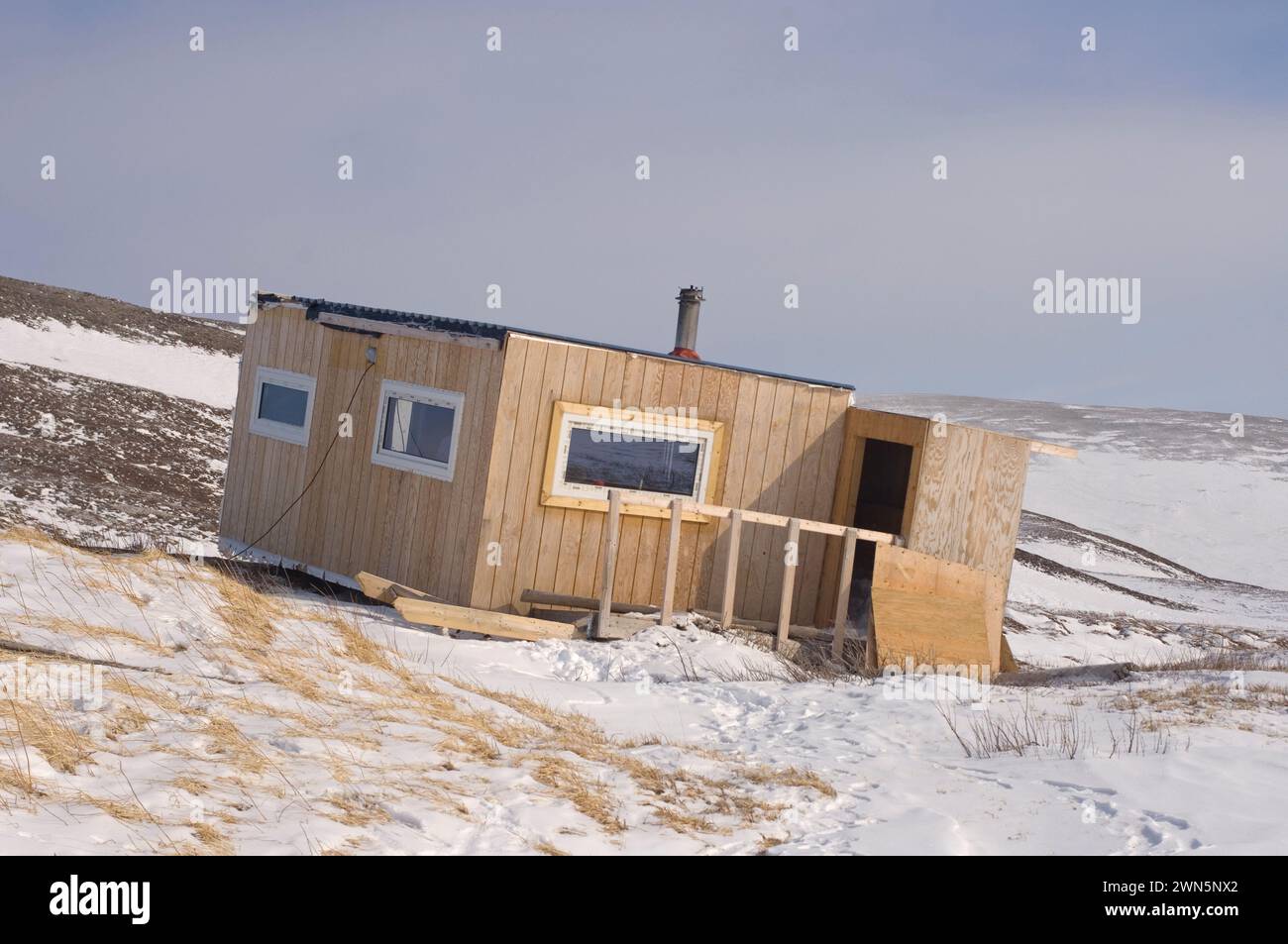Russel Lanes cabin at southern end of Cape Lisburne in the northwest ...