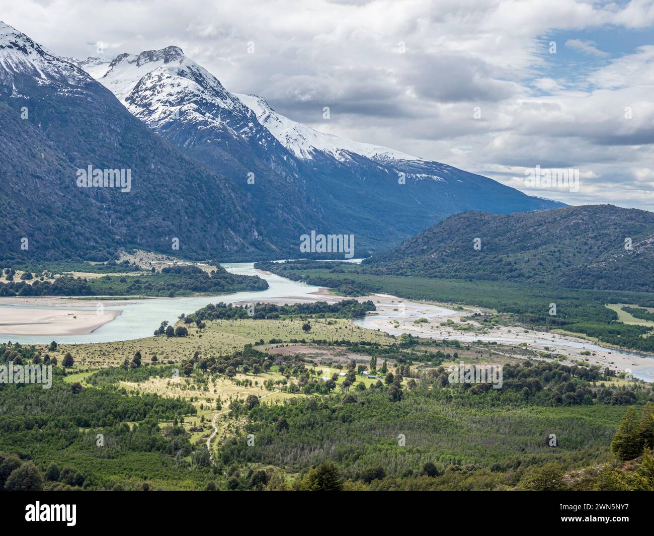 View over Rio Baker at the Rio Nadis mountain range, seen from hiking ...