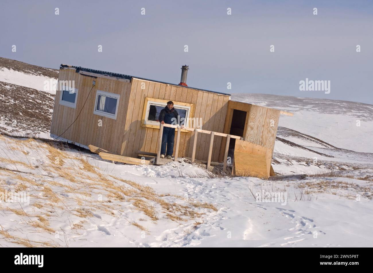 Russel Lanes cabin at southern end of Cape Lisburne in the northwest ...