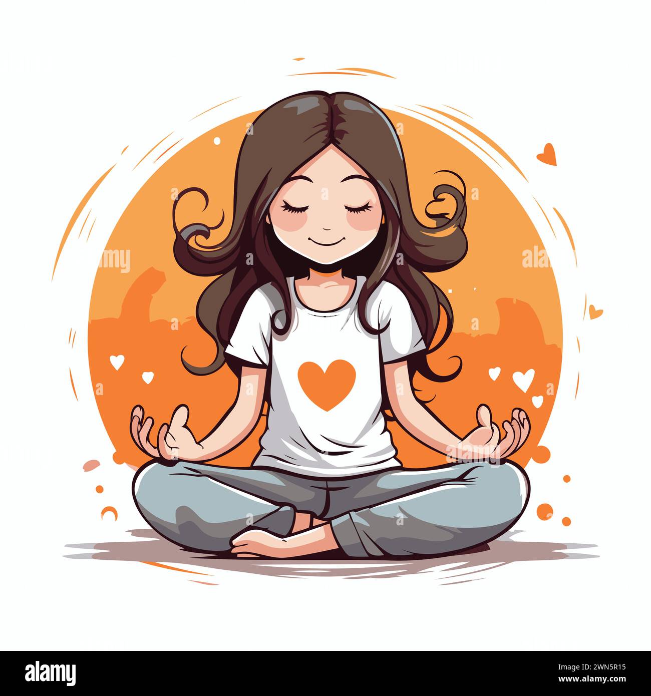 Cute girl meditating in lotus position. Vector illustration Stock ...