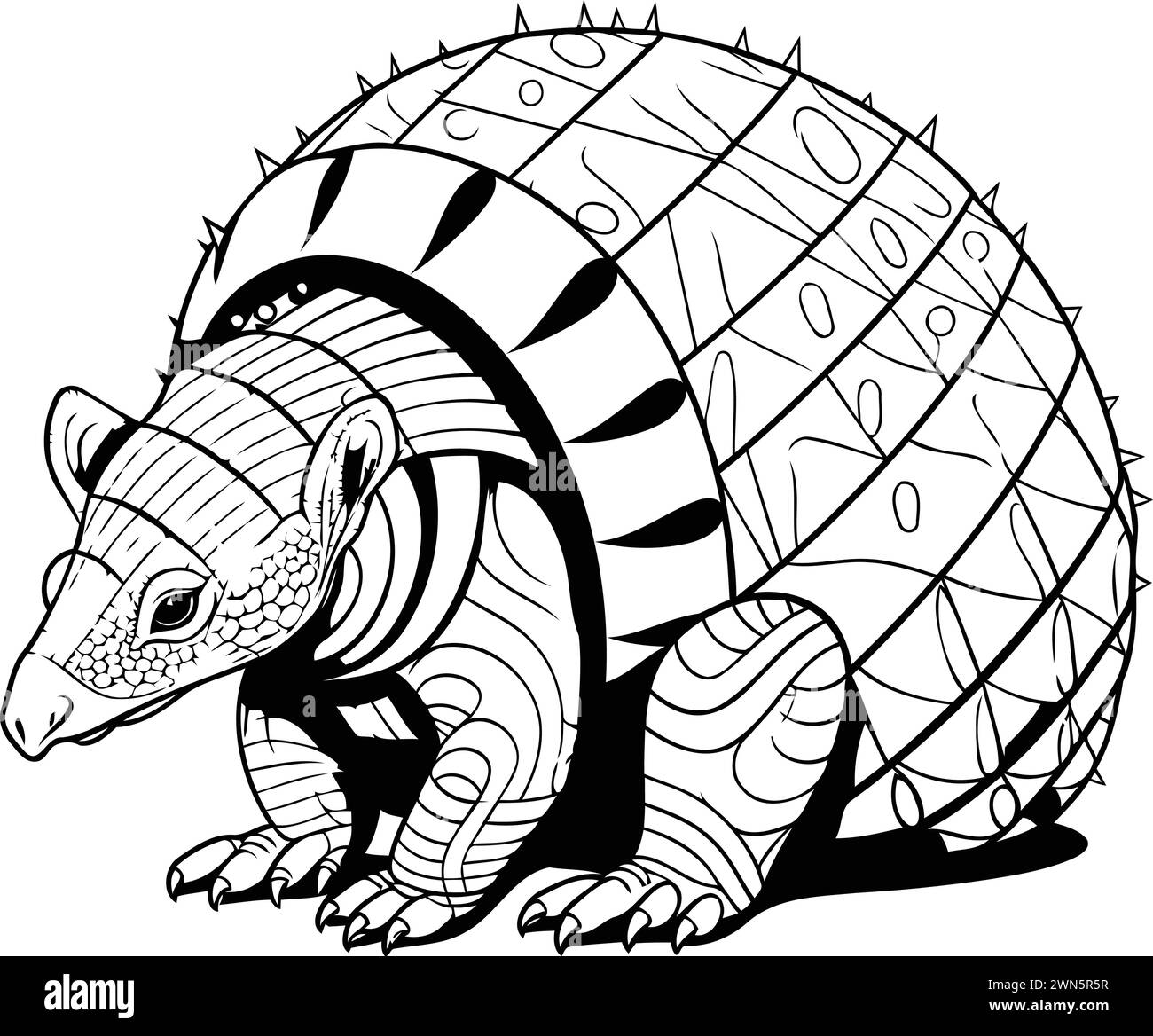 Black and white vector image of an armadillo. Isolated on a white ...