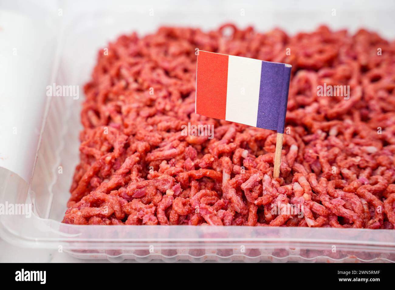 Augsburg, Bavaria, Germany - February 29, 2024: Minced meat with a ...