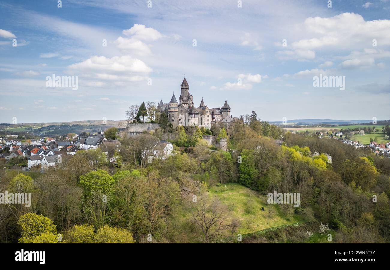 Aerial view of the Castle Braunfels, with Hubertusturm, Neuer Bergfried ...
