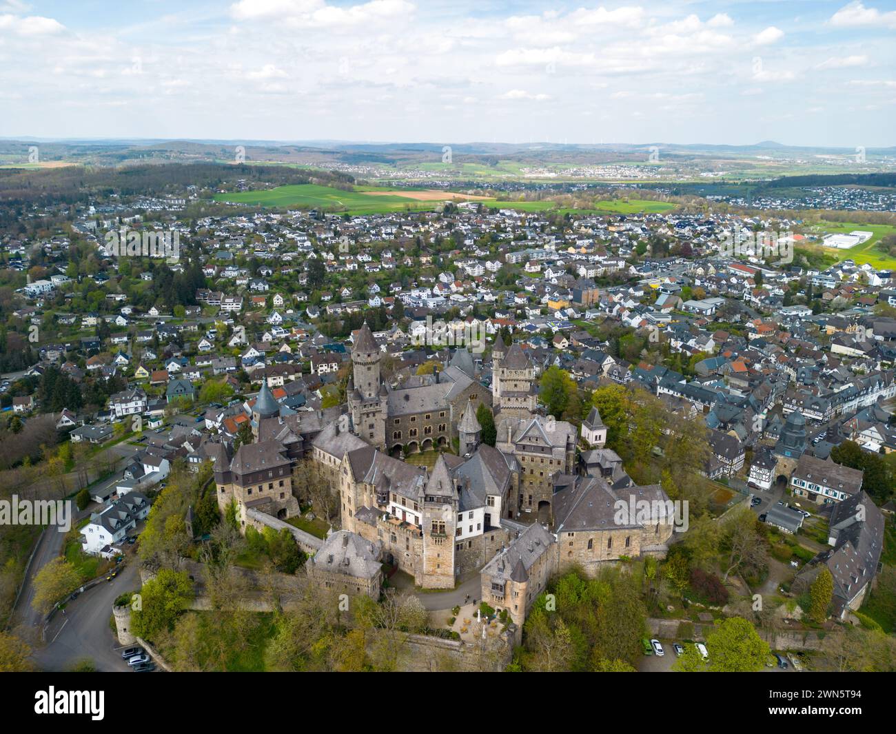 Aerial view of the Castle Braunfels, with Hubertusturm, Neuer Bergfried ...