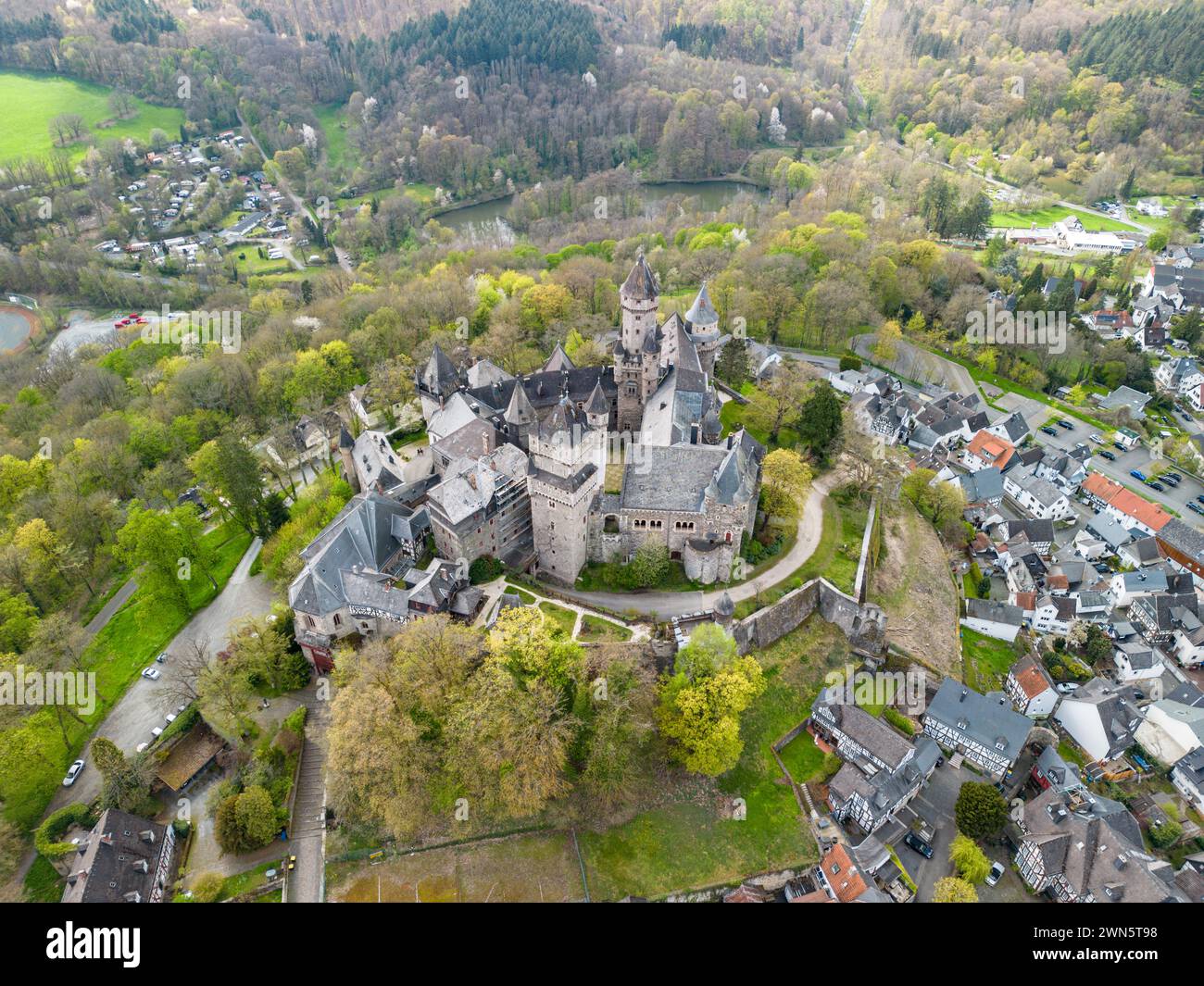 Aerial view of the Castle Braunfels, with Hubertusturm, Neuer Bergfried ...