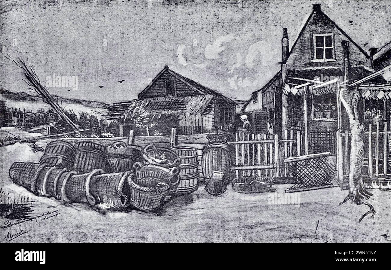 Drying Barn in Scheveningen (1882) (matita e inchiostro su carta no ...