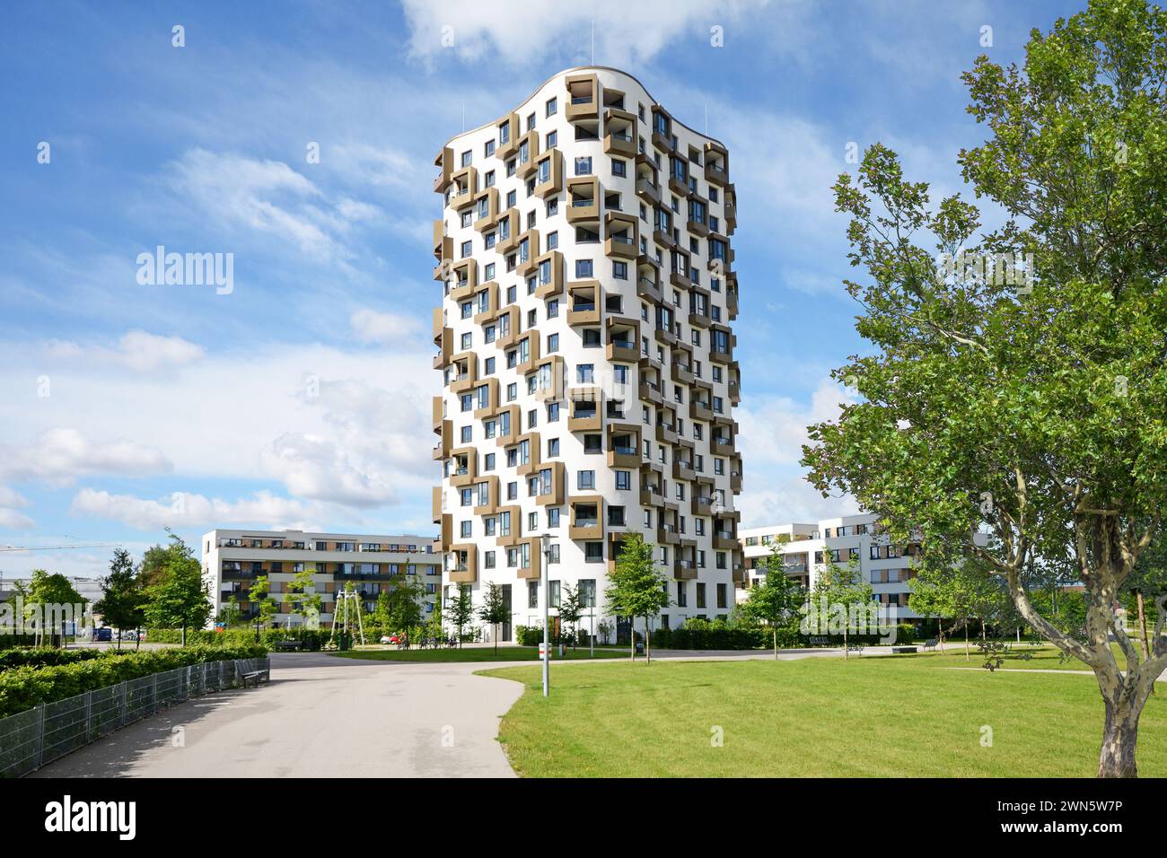 Residential area in the city, modern sustainable high-rise apartment ...