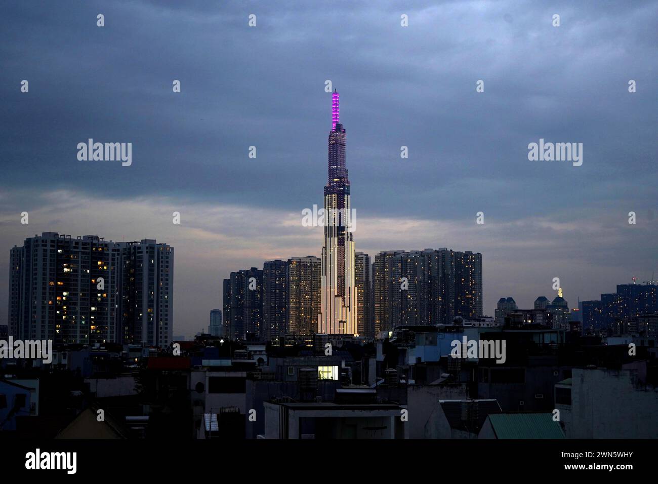 Skyline of Ho Chi Minh City evening, with landmark 81 building Stock ...
