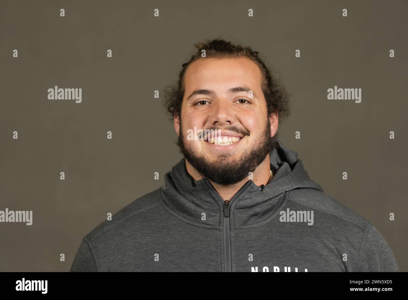 Miami offensive lineman Matt Lee poses for a portrait at the NFL ...