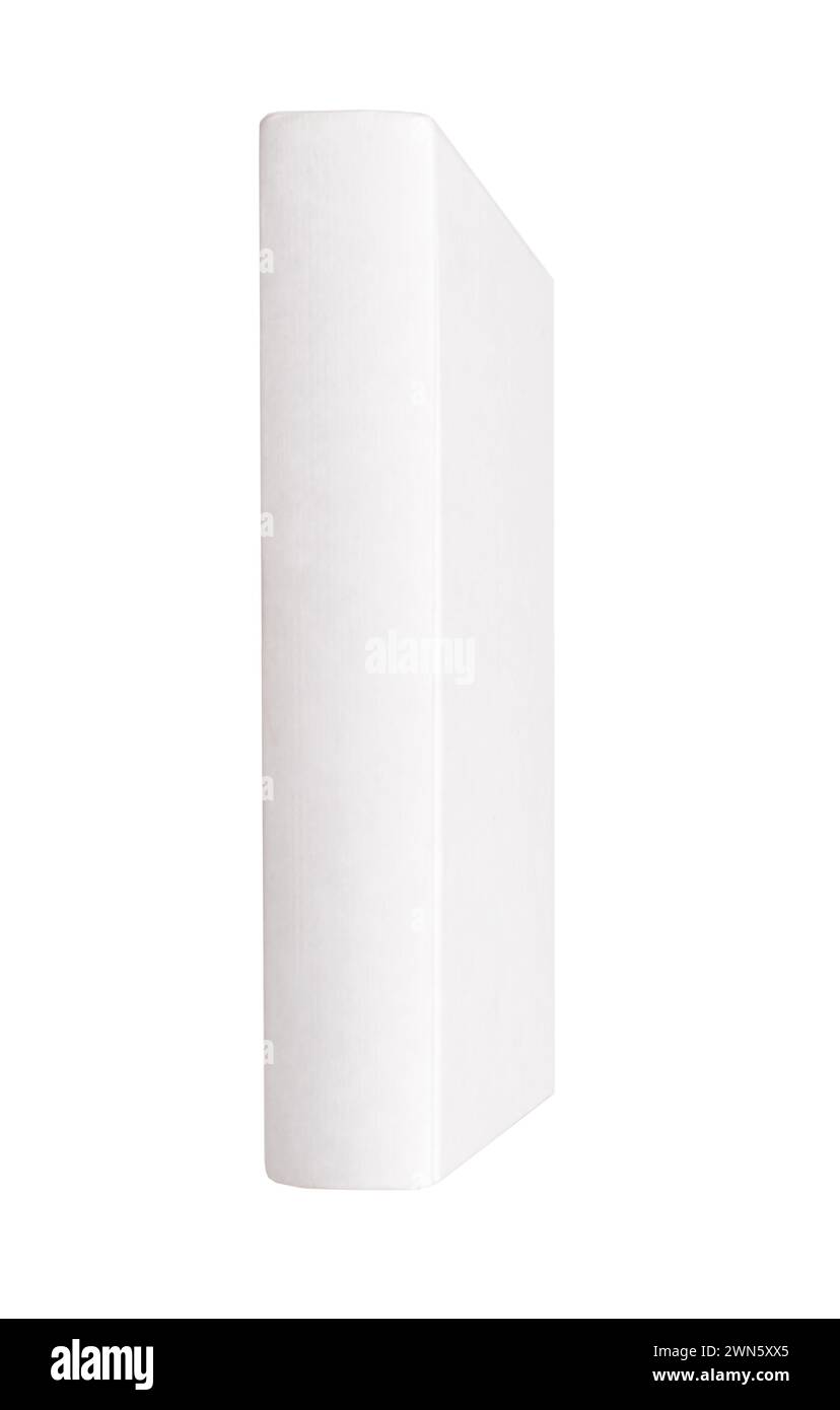 Book spine, vertical textbook side mockup standing, isolated on white ...