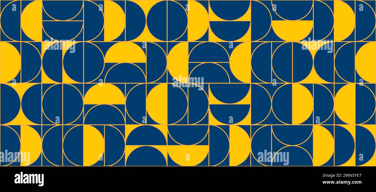 Blue and yellow semicircle seamless pattern. Abstract geometric half ...