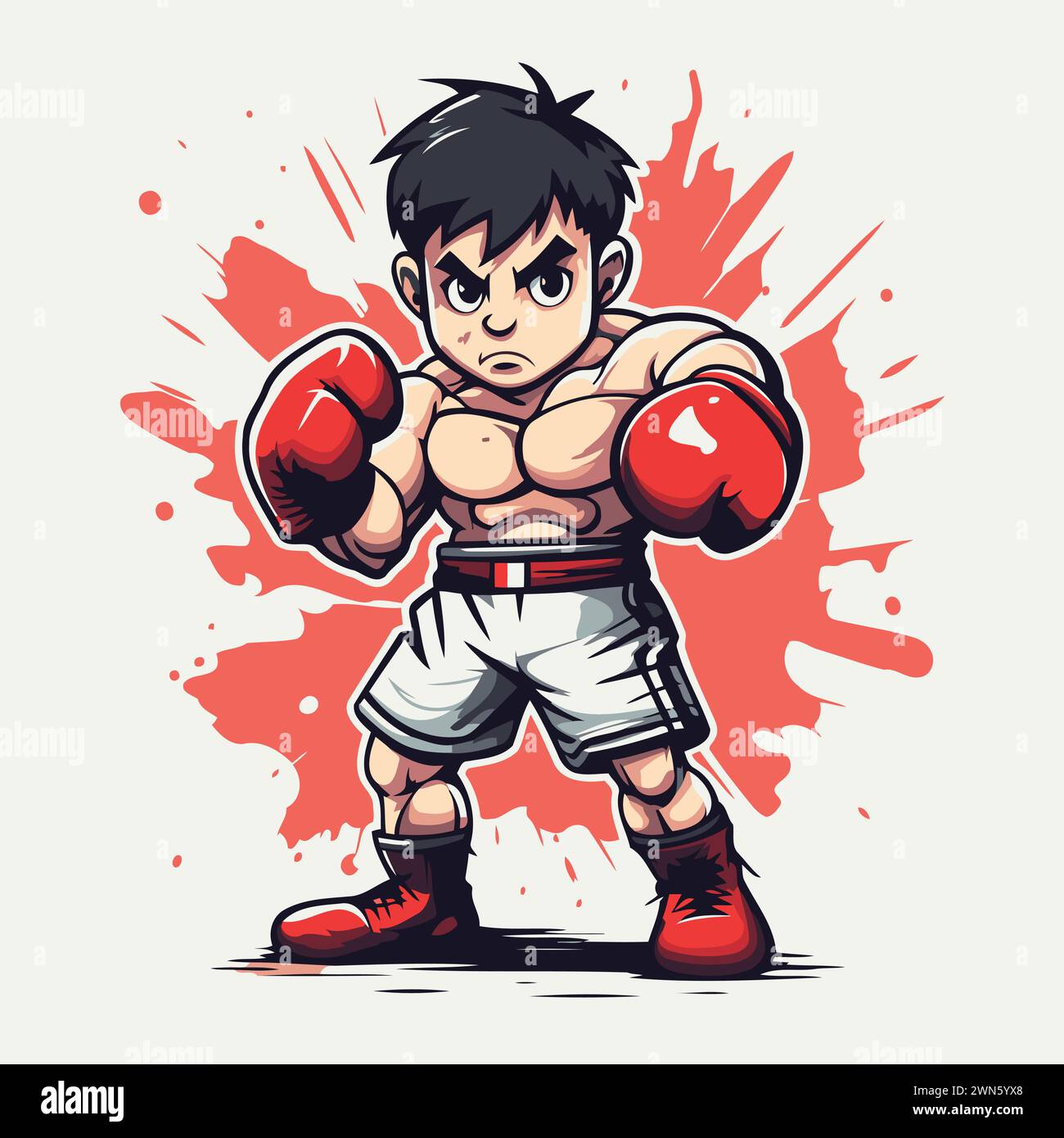 Cartoon boxer man with a red boxing gloves. Vector illustration Stock ...