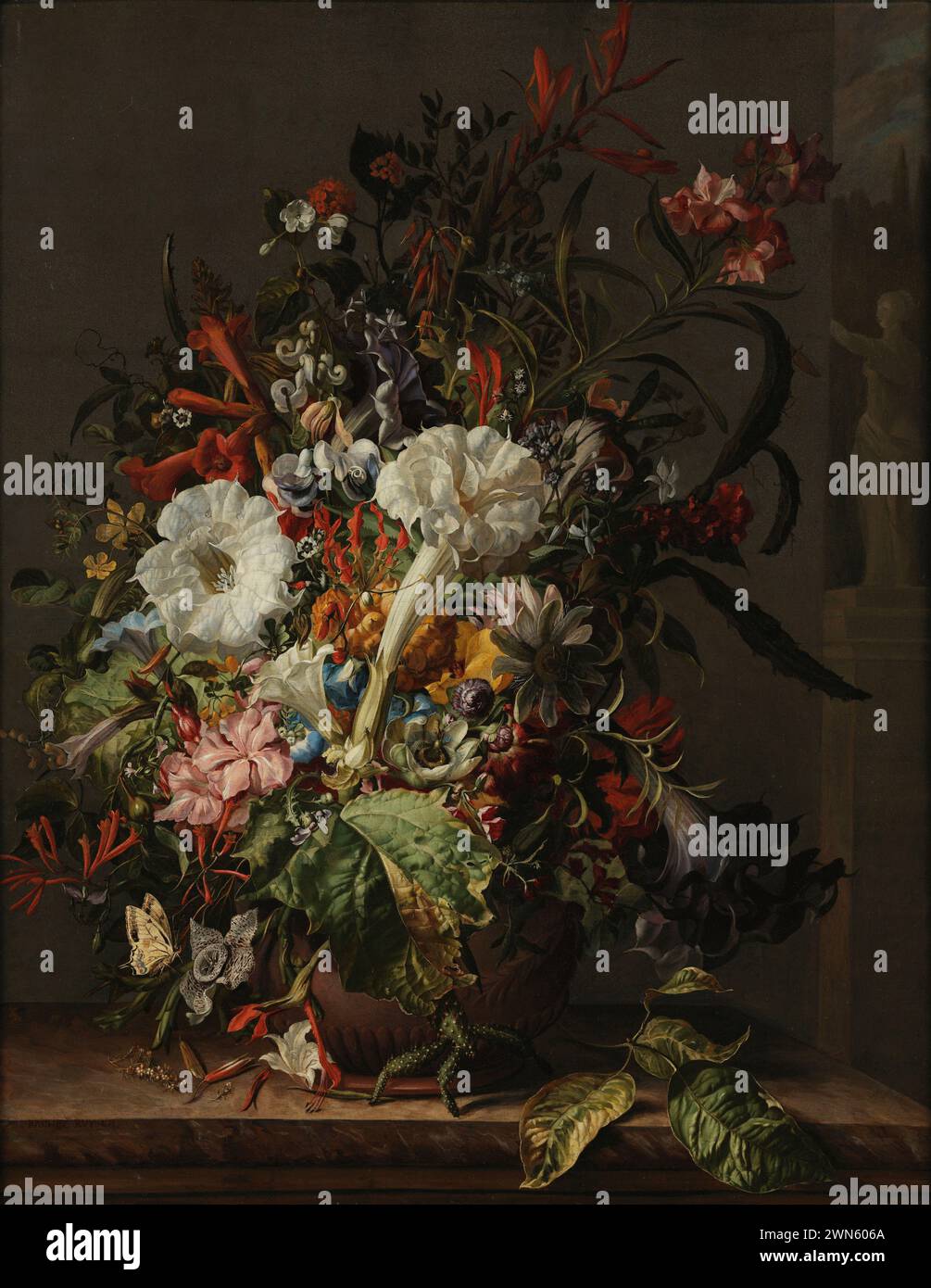 Ruysch Rachel - Still Life of Exotic Flowers on a Marble Ledge (1735c ...