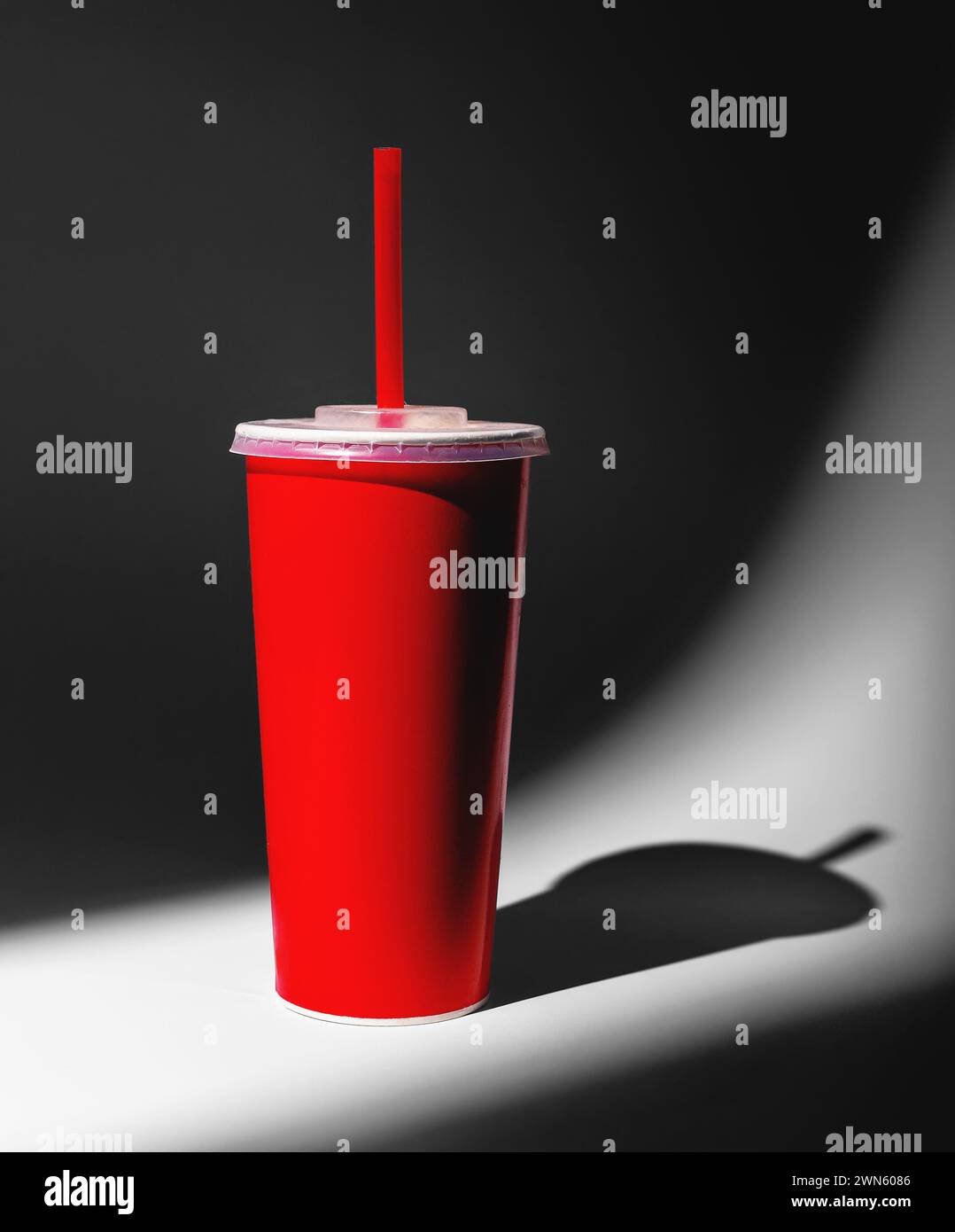Red paper cup, mug with straw mockup Stock Photo - Alamy