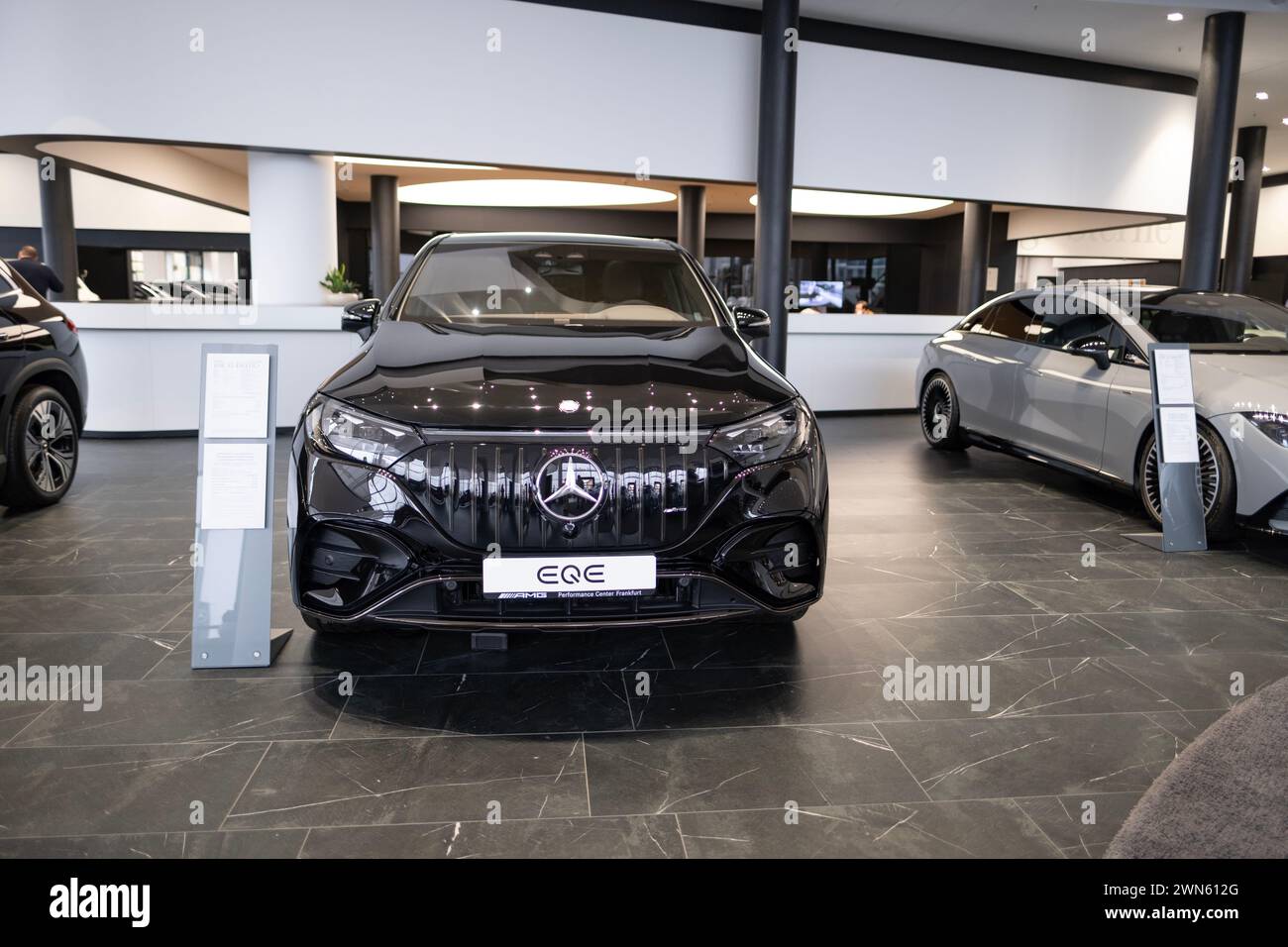 new black electric Mercedes-AMG EQS 53 4MATIC car in showroom, EV ...
