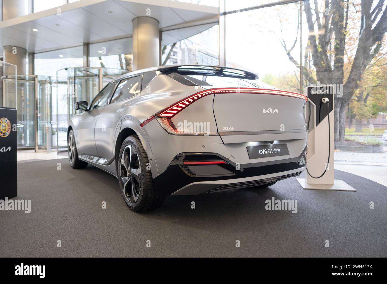 new grey electric crossover Kia EV6 GT in showroom, South Korean ...