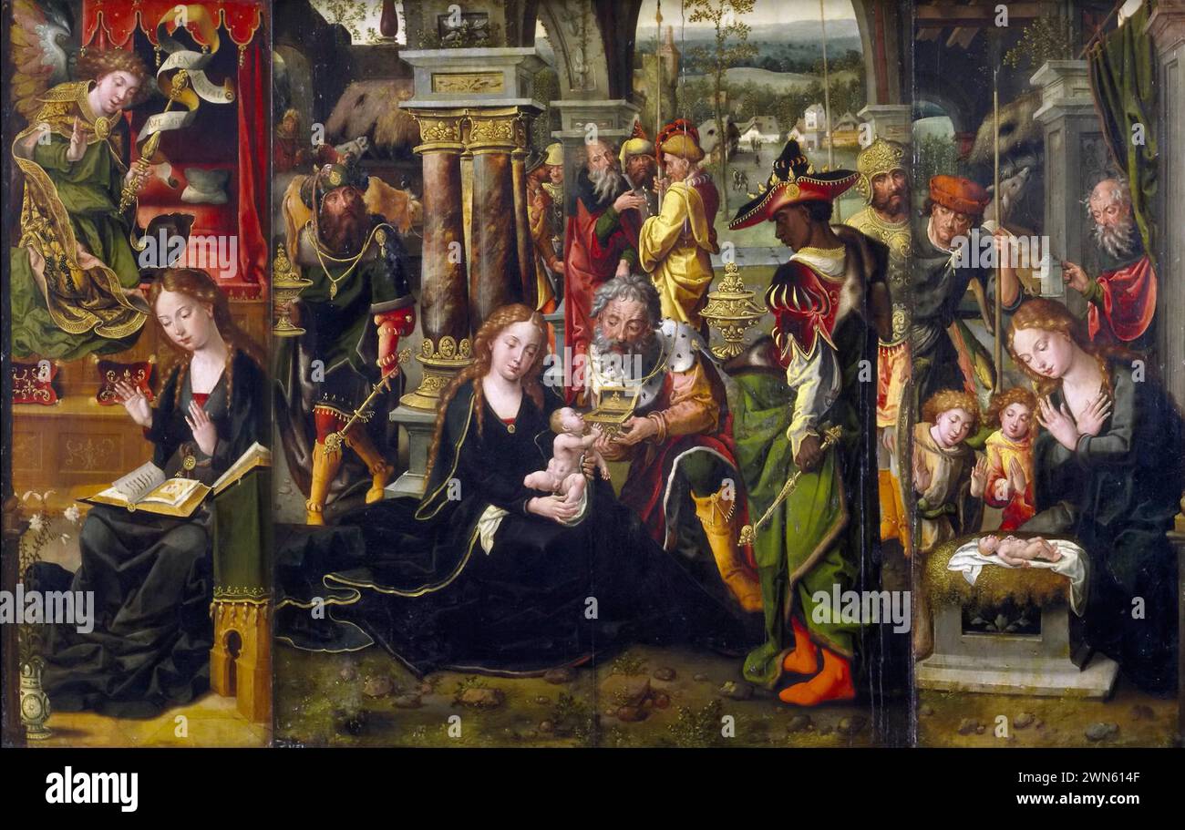 Van Aelst Pieter Coecke - Tríptico con la Anunciación, la Adoración de los Magos y la Adoración ...