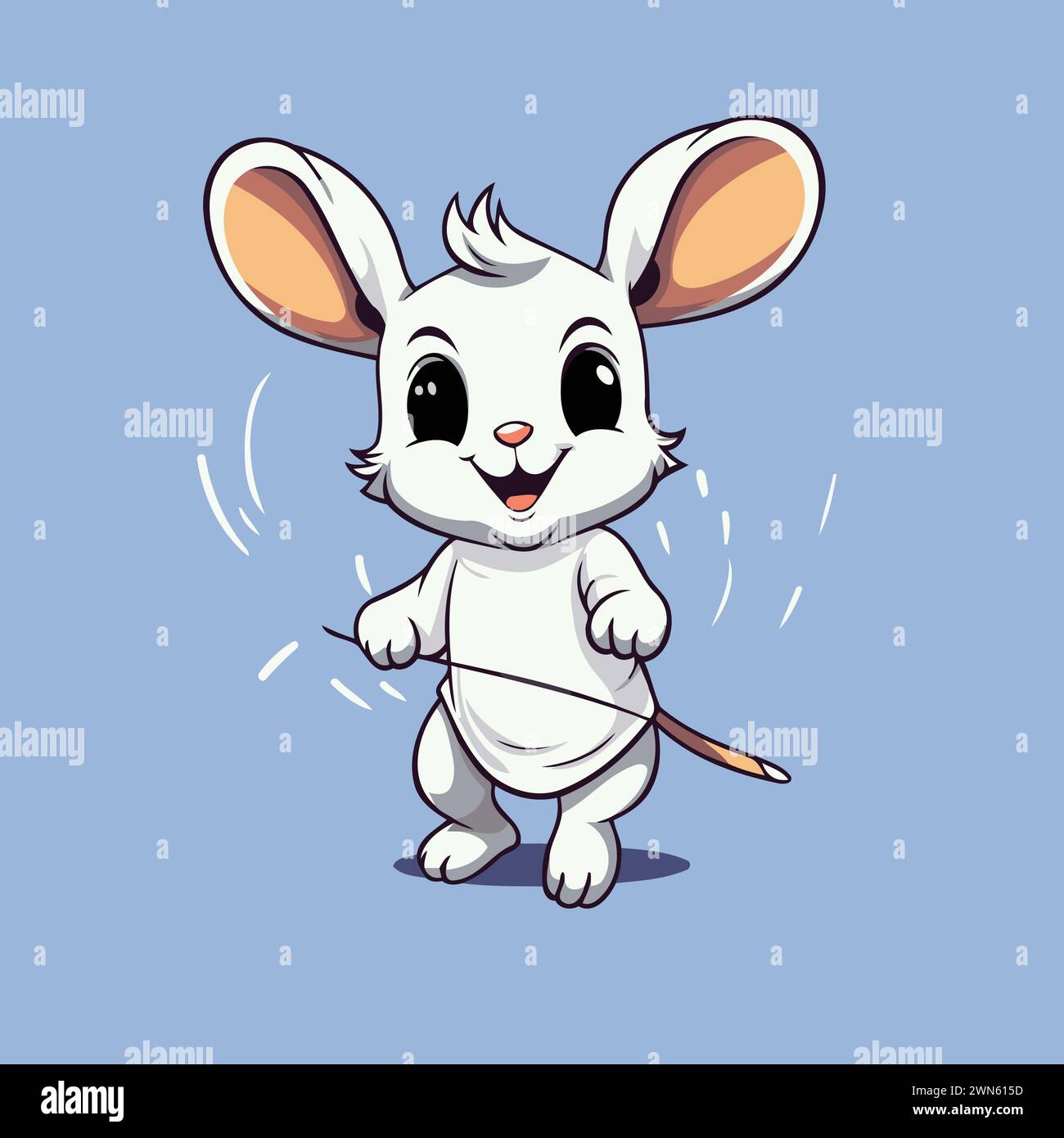 Cute little white mouse on a blue background. Vector illustration Stock ...