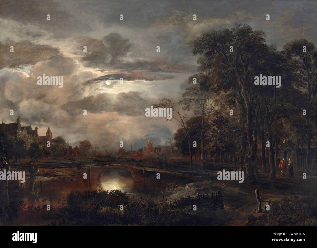 Van der Neer Aert - Moonlit Landscape with Bridge (1648 50 Stock Photo ...