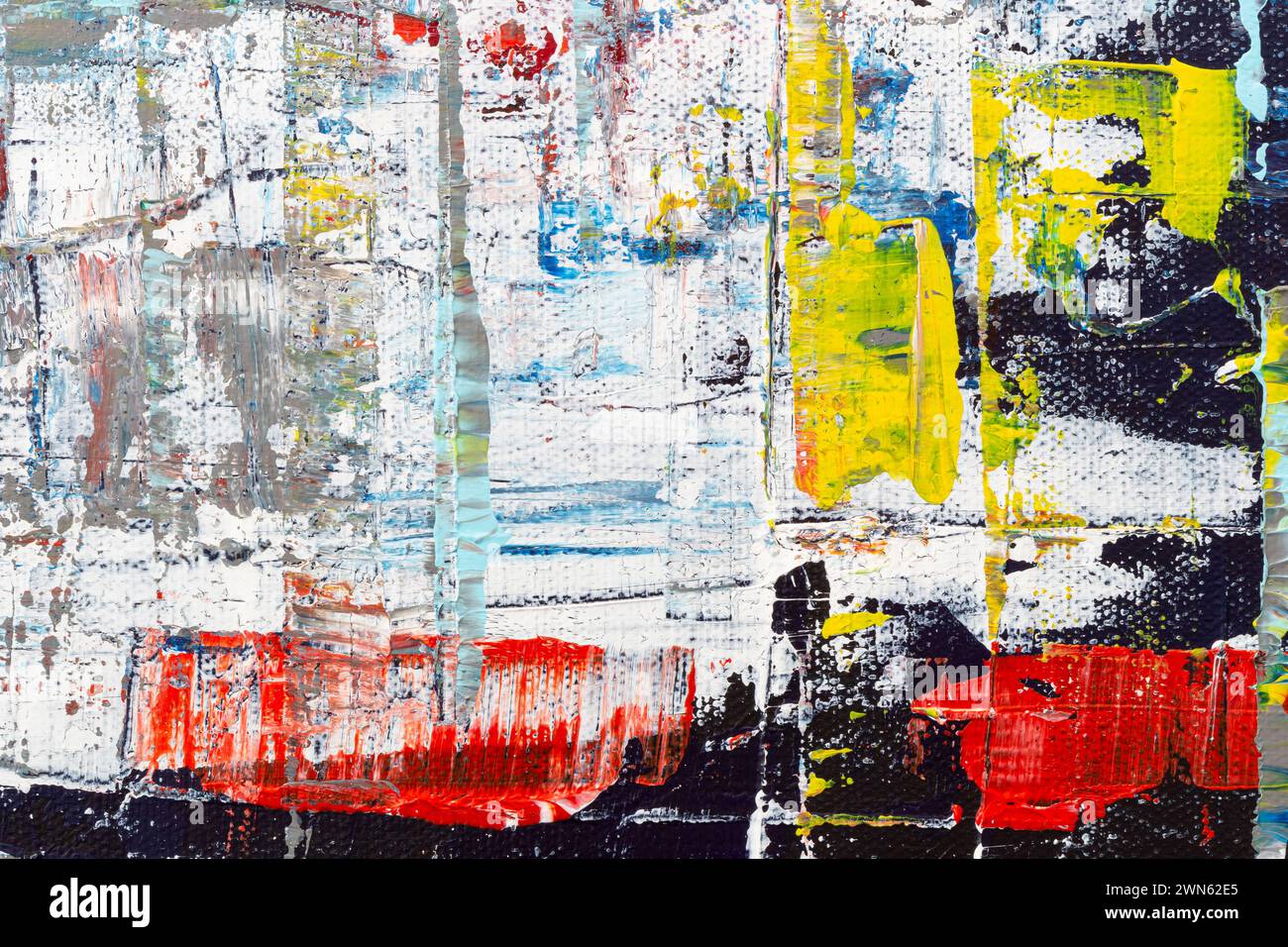 Macro close-up of an abstract, messy and colorful acrylic paint ...