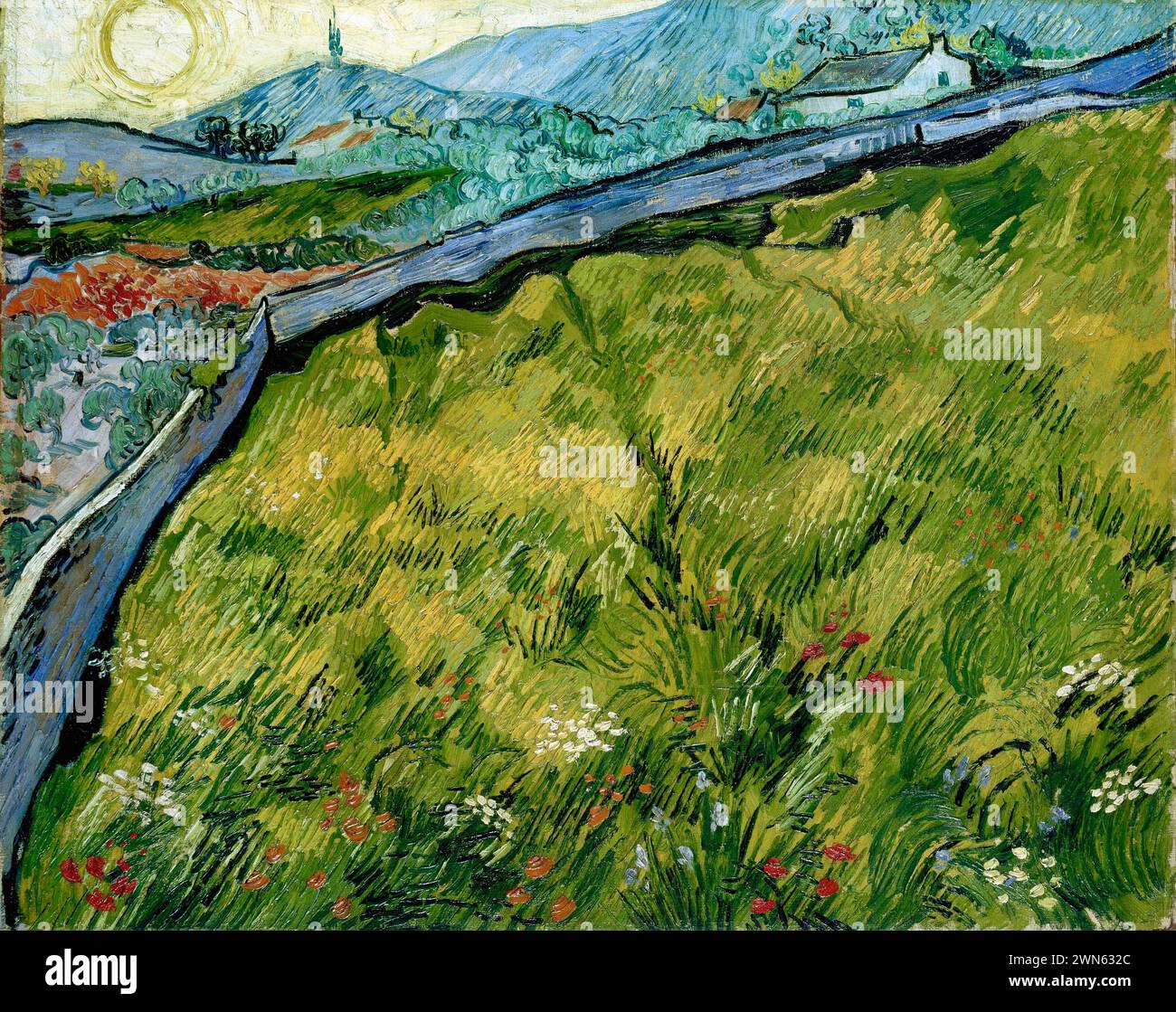 Van Gogh Vincent - Enclosed wheat field with rising sun (1889 Stock ...