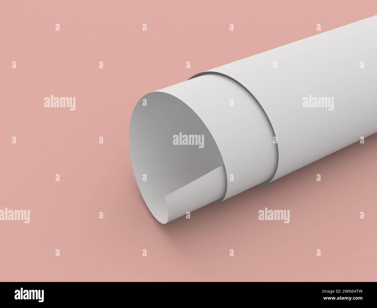 Sheet of office paper folded rolled into a roll on a orange background ...