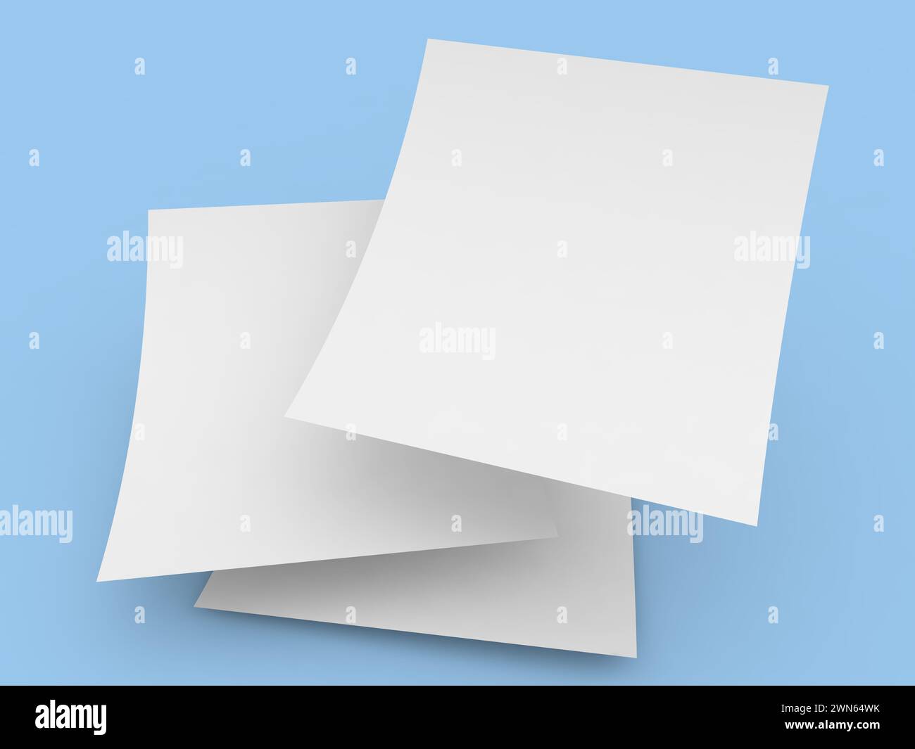 Curved sheets of A4 paper on a blue background. 3d render illustration ...