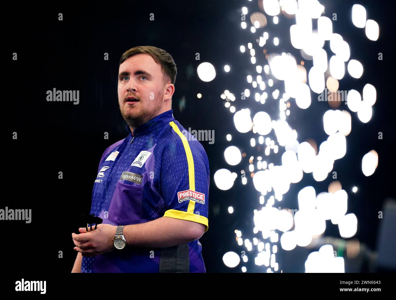 Luke Littler during his match against Michael Smith (not pictured) on ...