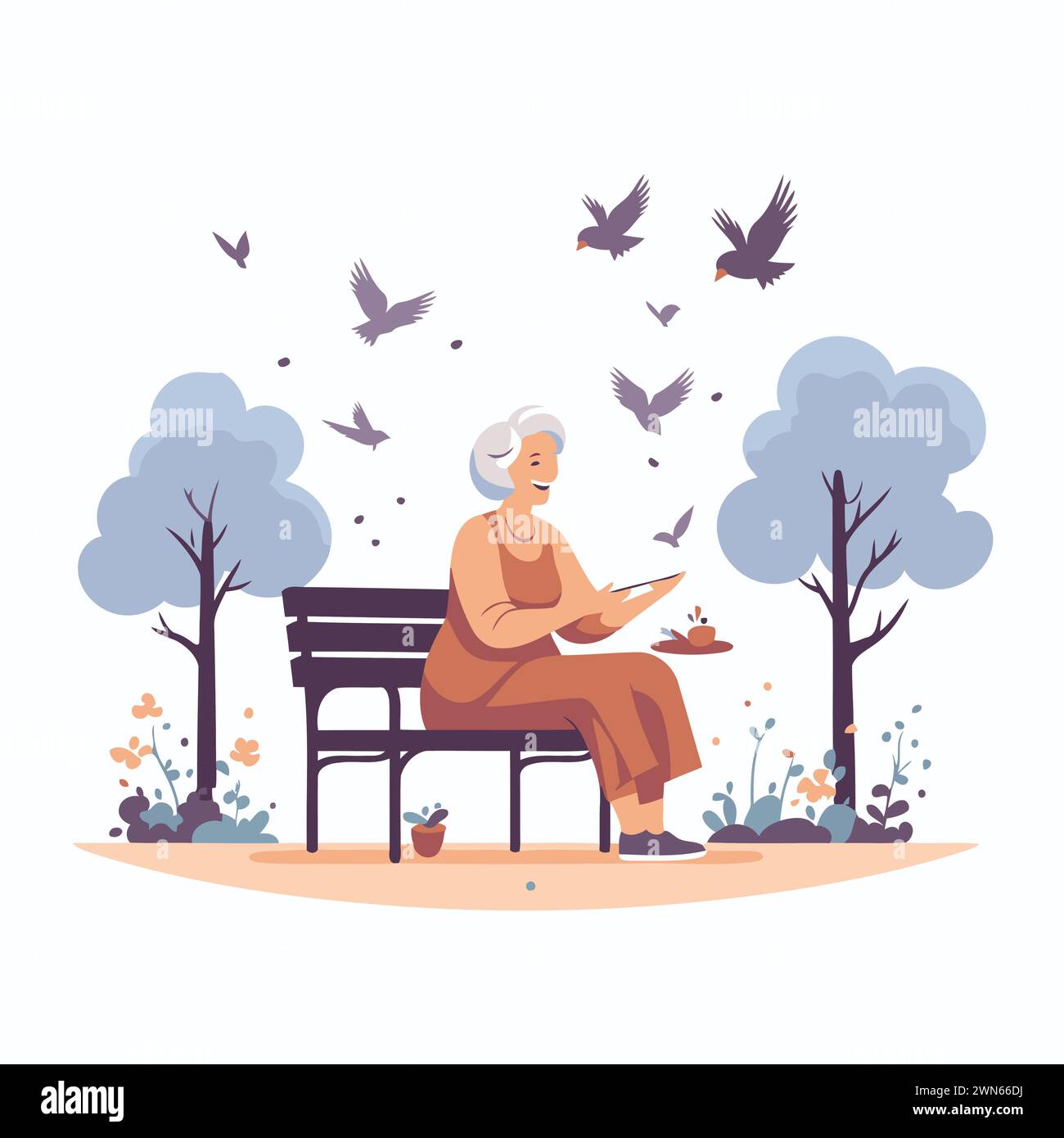Retired woman sitting on park bench Stock Vector Images - Alamy