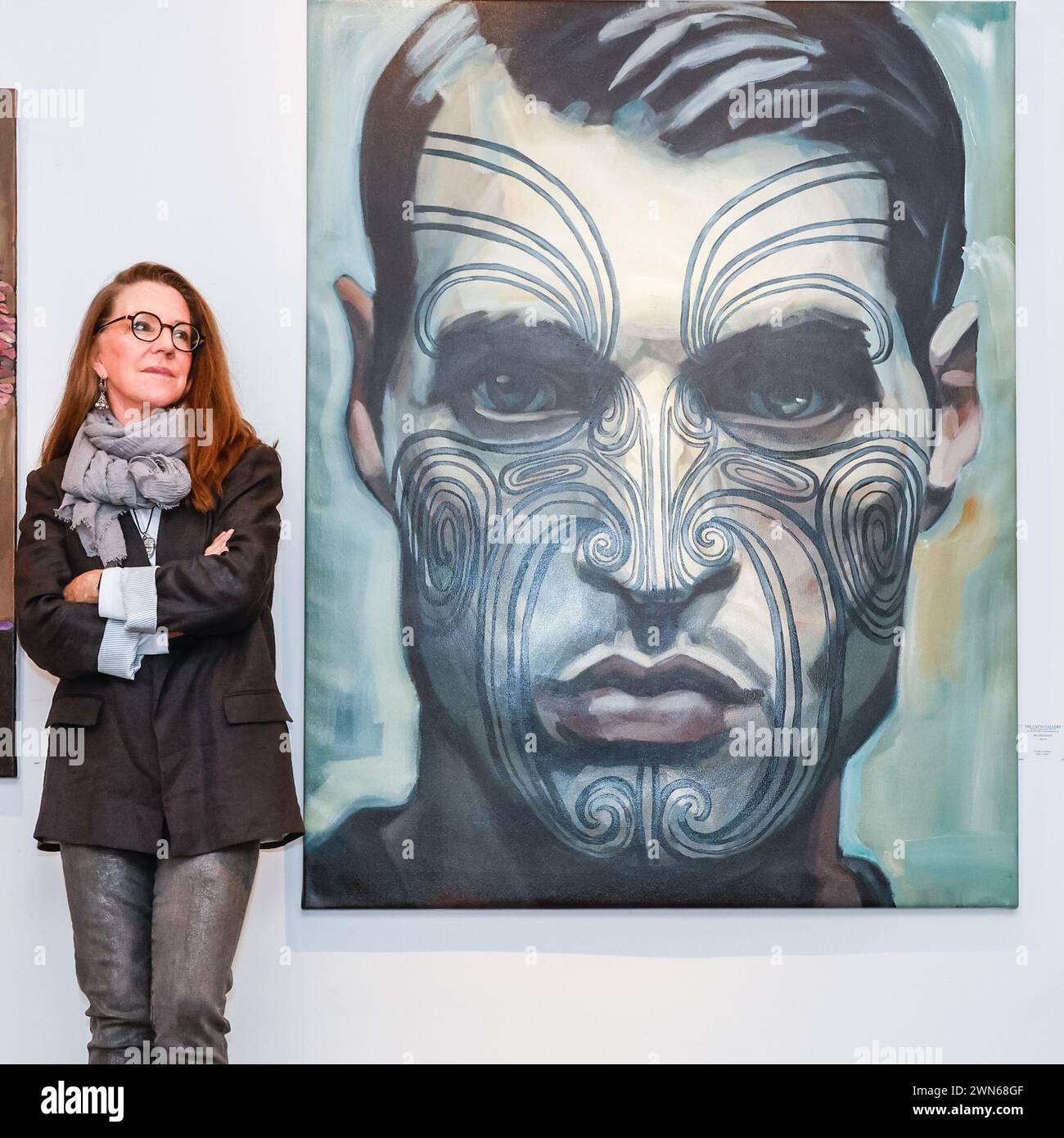 London, UK. 29th Feb, 2024. Artist Belinda Eaton with her work 'Face II ...