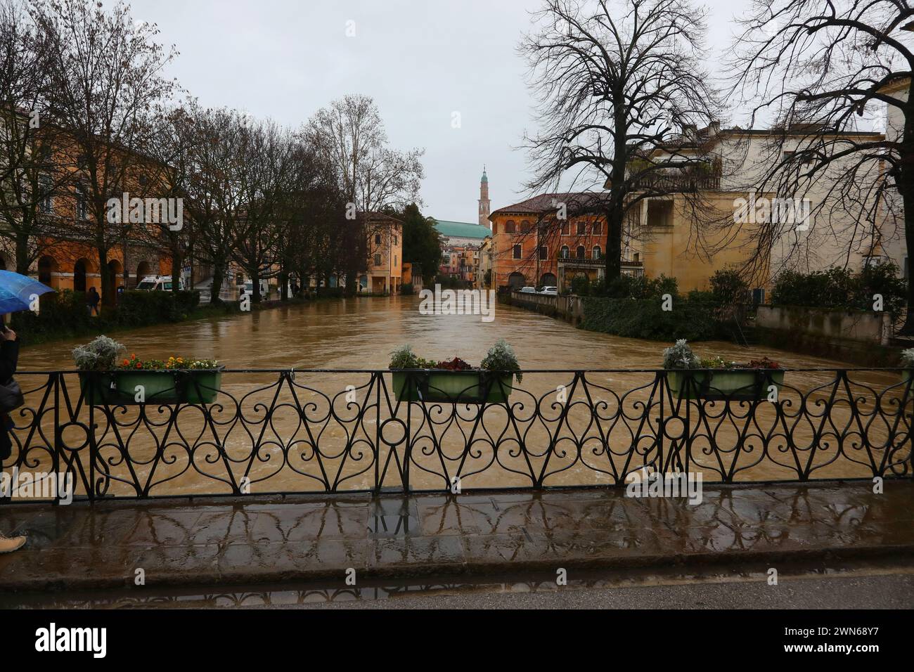 High level of the water of River called RETRONE in Vicenza City in ...